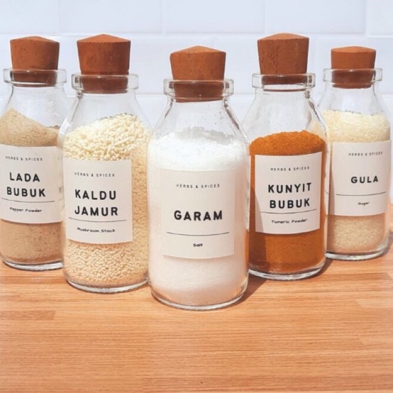Jual BOTOL BUMBU DAPUR KACA 250 ml AESTHETIC FREE STICKER TUTUP KAYU ...