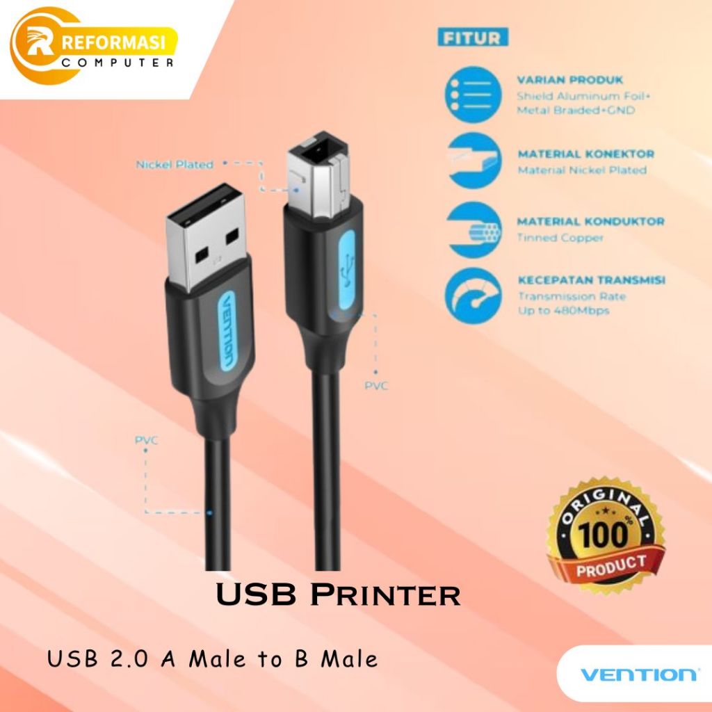 Jual Kabel Data Printer Vention COQ 1 Meter USB 2.0 A Male to B Male ...