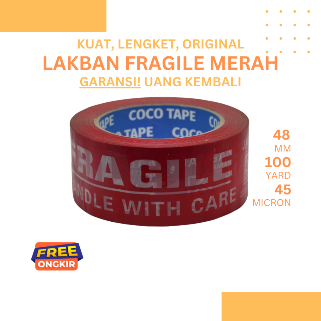 Jual LAKBAN FRAGILE MERAH PUTIH COCO TAPE 2 INCH 100 YARD JANGAN ...