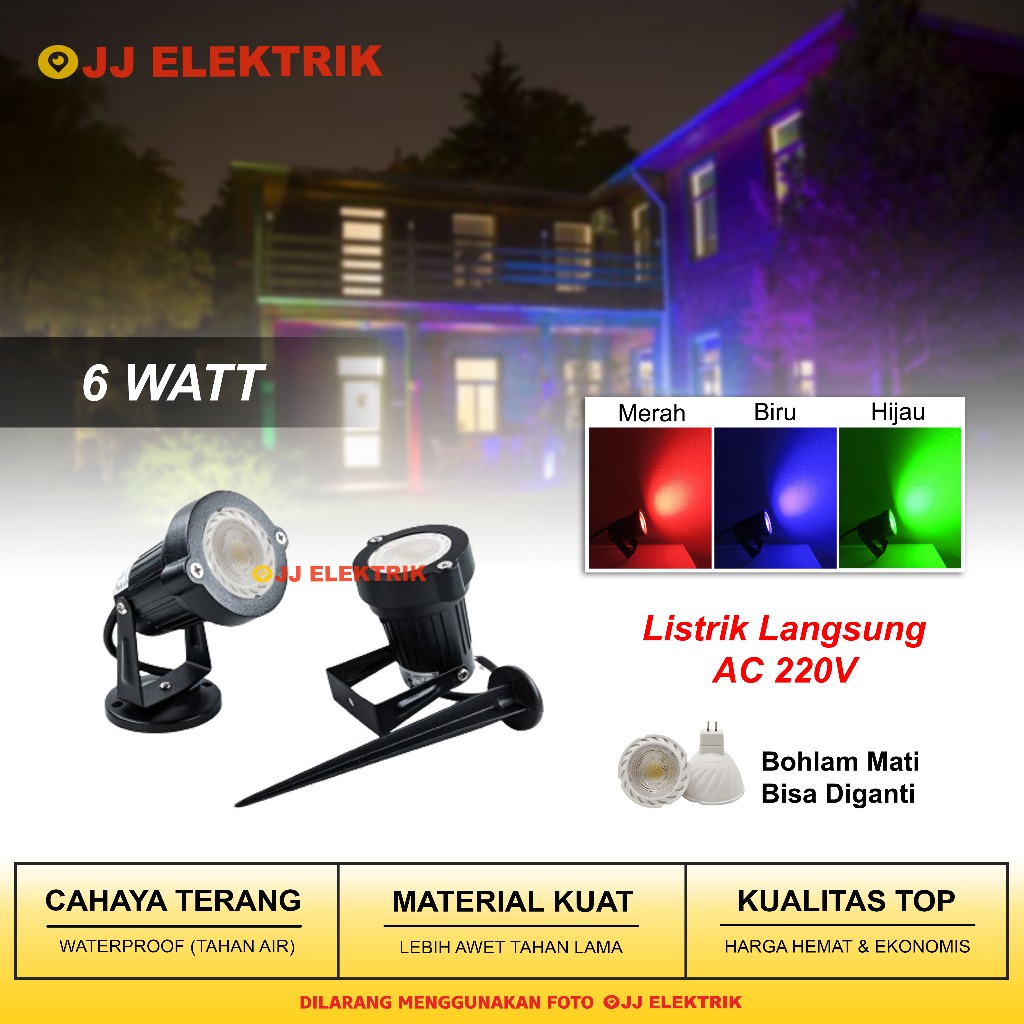 Jual Lampu Sorot LED Outdoor 6W MR16 Warna Merah, Biru, Hijau Bisa ...