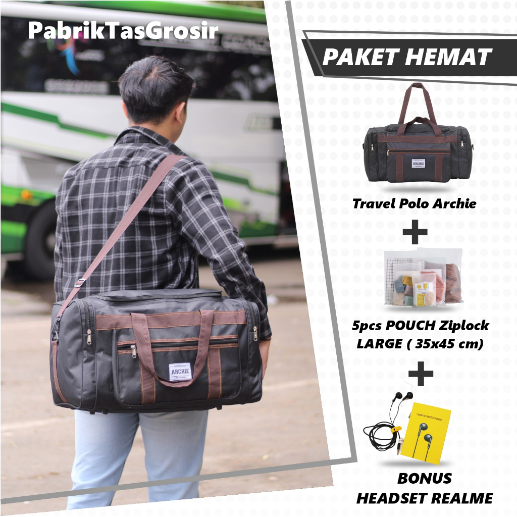 Jual TAS TRAVEL PAKAIAN Travel Bag Besar Archie Hitam Tas Baju Liburan ...