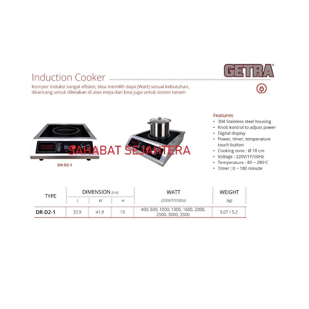 Jual GETRA Induction Cooker DR-D2-1 Kompor Induksi Elektrik Komersial ...
