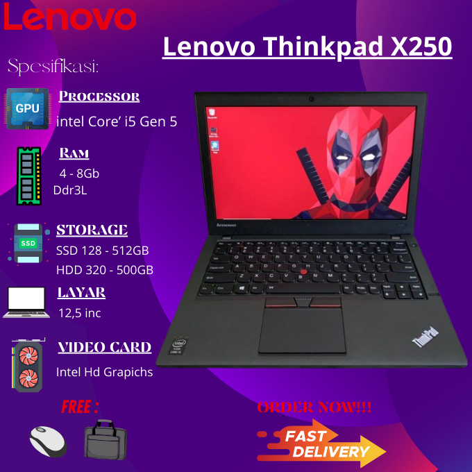 Jual LAPTOP LENOVO THINKPAD X250 CORE I5 GENT 5 RAM 8GB SSD 256GB MULUS ...