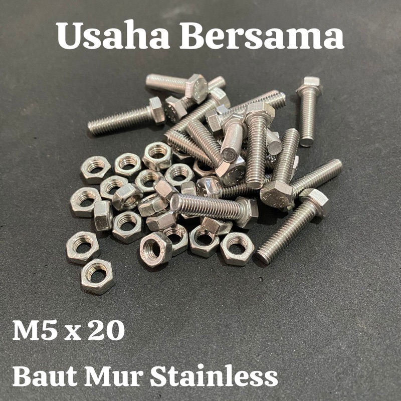 Jual BAUT MUR STAINLESS M5 x 20 BAUT MUR KUNCI KEPALA 8 SUS304 M5 x 20 ANTI KARAT SS | Shopee ...