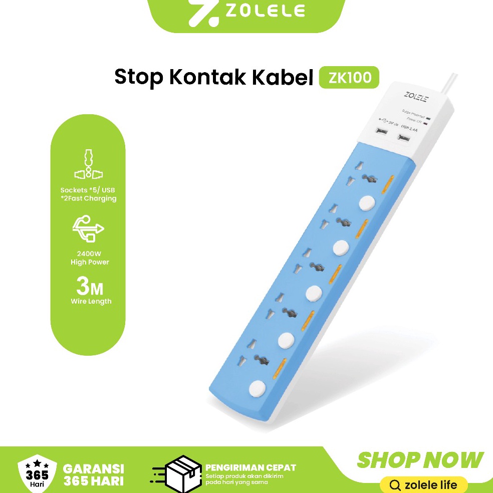 Jual SPECIAL PRICE ZOLELE Stop Kontak Kabel 5 Power Socket 2 USB ...