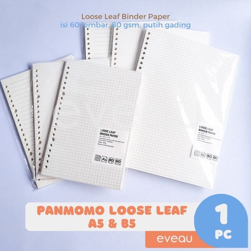 Jual Panmomo Loose Leaf Binder Paper A5 B5 60 lembar 80 gsm Kertas Isi Binder Warna Putih Gading ...
