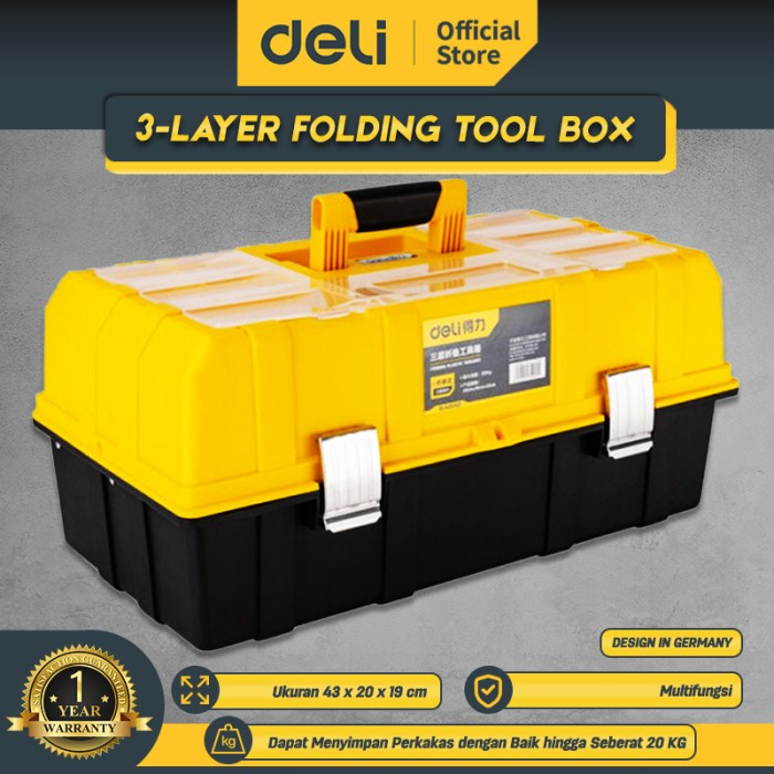 Jual Deli Tool box / Kotak Perkakas Plastik 17" Kuat 3 Tingkat DL432117 ...