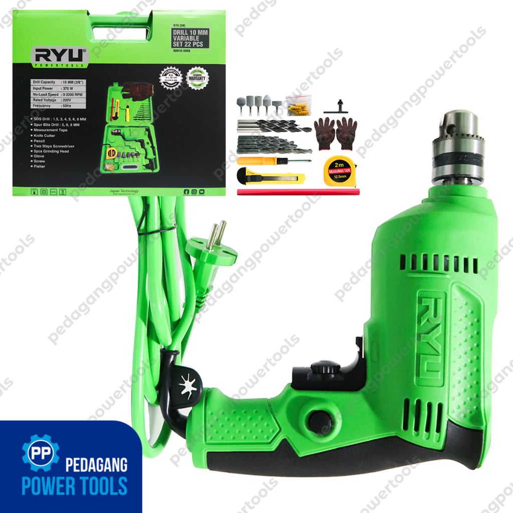 Jual BERGARANSI - TEKIRO RYU SET MESIN BOR LISTRIK 10 MM 22 PCS RDR10 ...