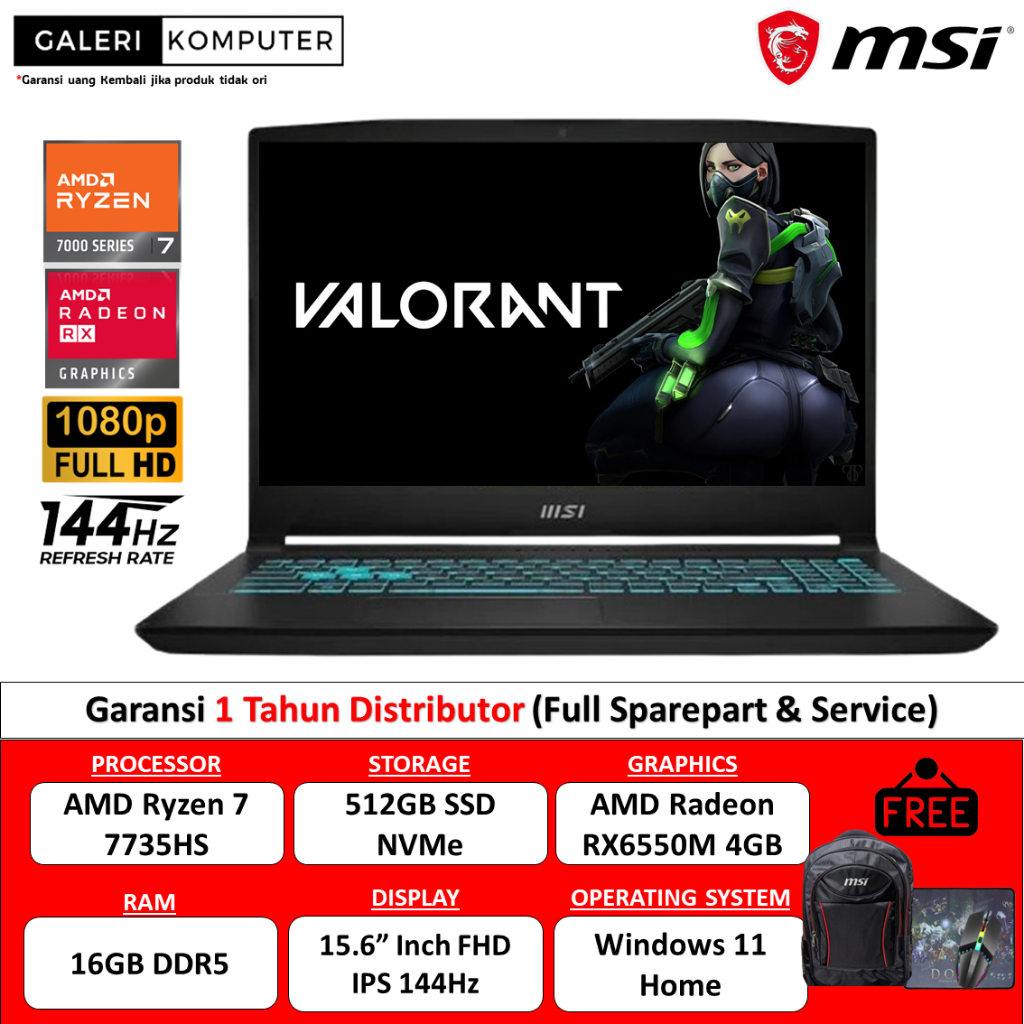 Jual Laptop Gaming MSI BRAVO 15 B7ED AMD Ryzen 7 7735HS 16GB DDR5 512GB ...