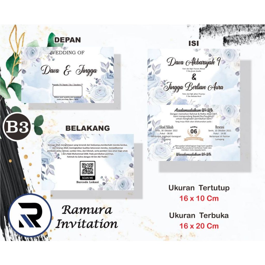 Jual Undangan Pernikahan Lipat Minimalis B ( Free Desain, Barcode ...