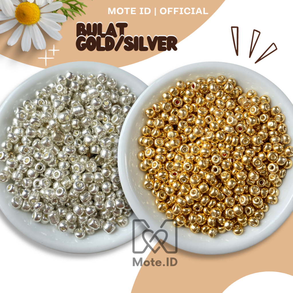 Jual Manik Mote Silver/Gold Bulat 3-4mm 15gr - Bahan Pembuatan Kalung ...