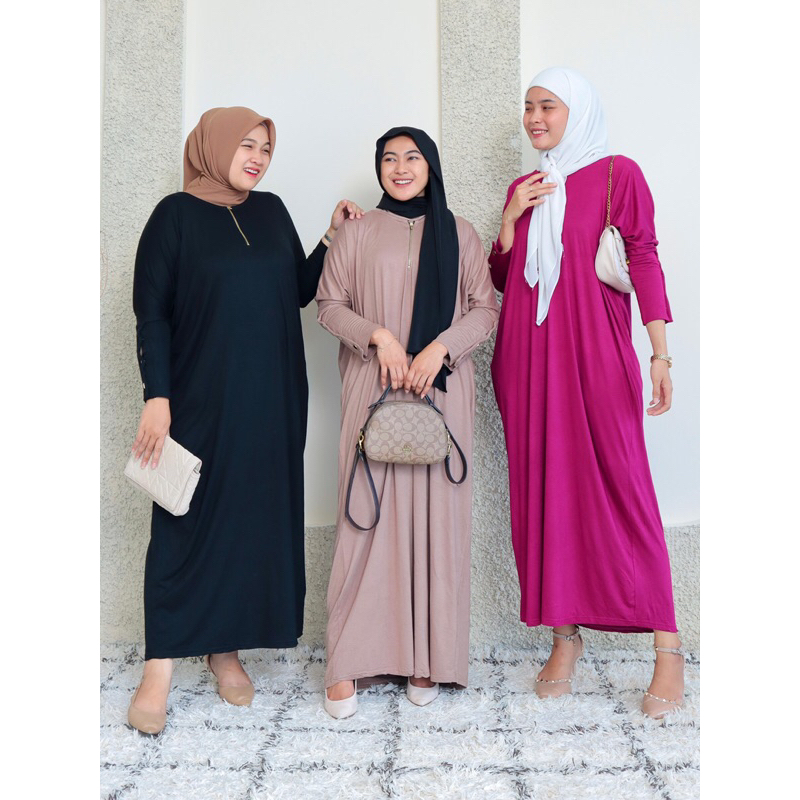 Jual Gamis Wanita Terbaru Batwing Bahan Spandek Zipper Busui Abu Hitam Magenta Pink Oversize ...