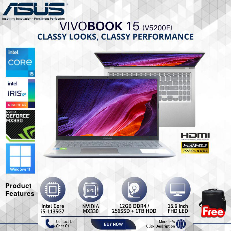 Jual ASUS VIVOBOOK V5200E INTEL I5-1135G7 RAM 12GB 256NVME + 1TB HDD ...