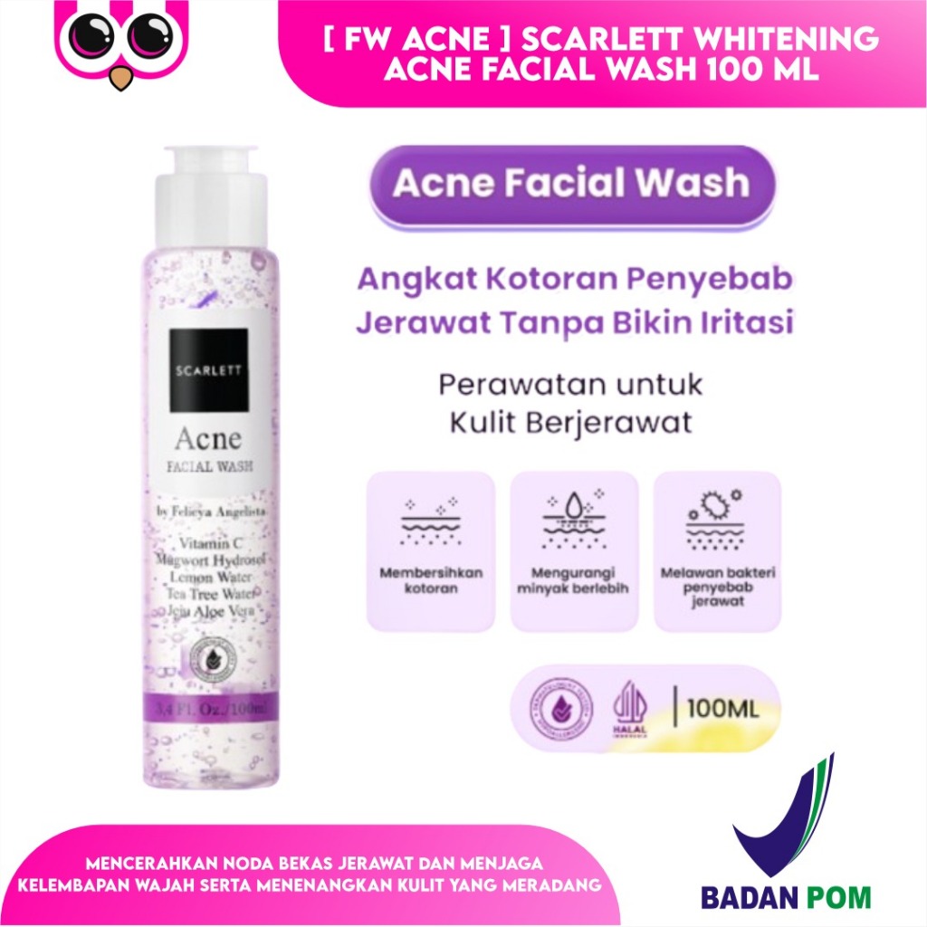 Jual [ FW ACNE ] SCARLETT WHITENING ACNE FACIAL WASH 100 ML ...