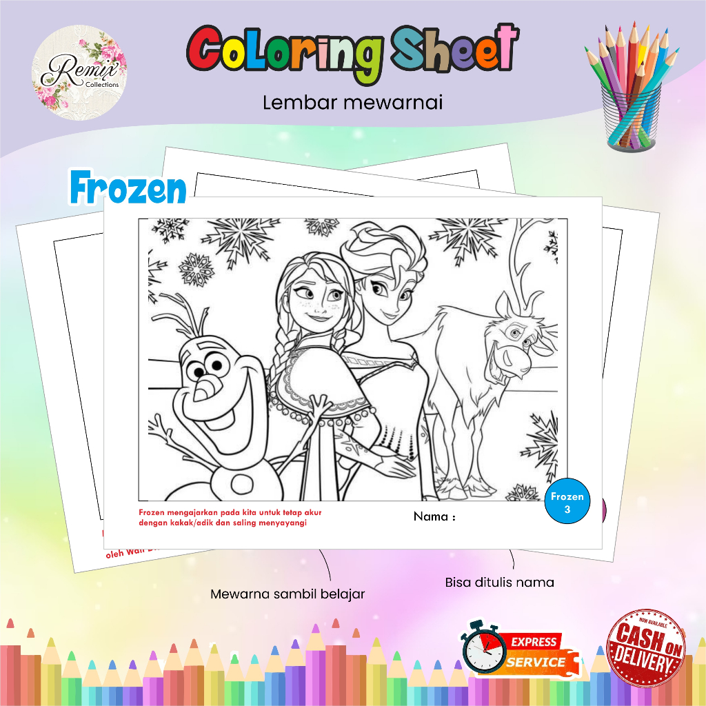 Jual Kertas Mewarnai tema FROZEN / Kertas Gambar / Kertas Warna Anak TK ...