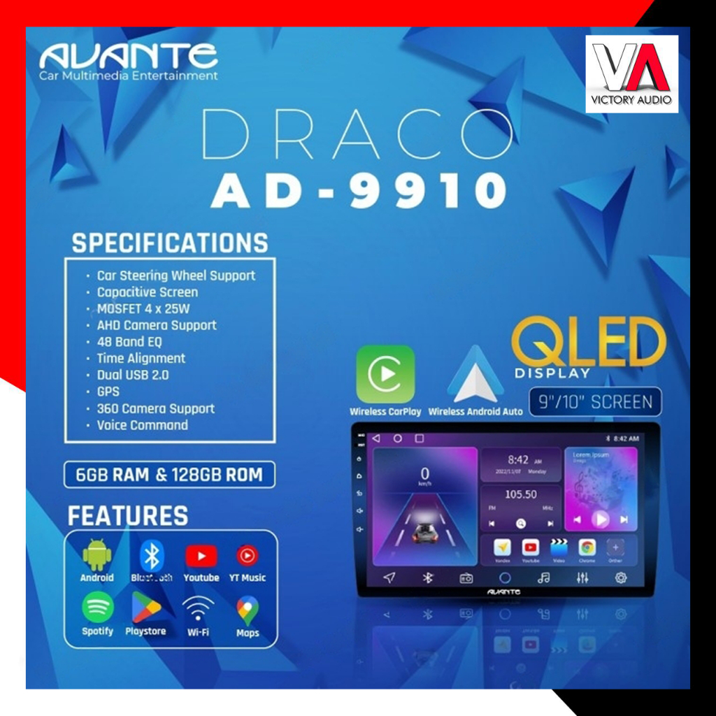 Jual Head Unit Android Mobil AVANTE DRACO AD-9910 RAM 6GB ROM 128GB ...