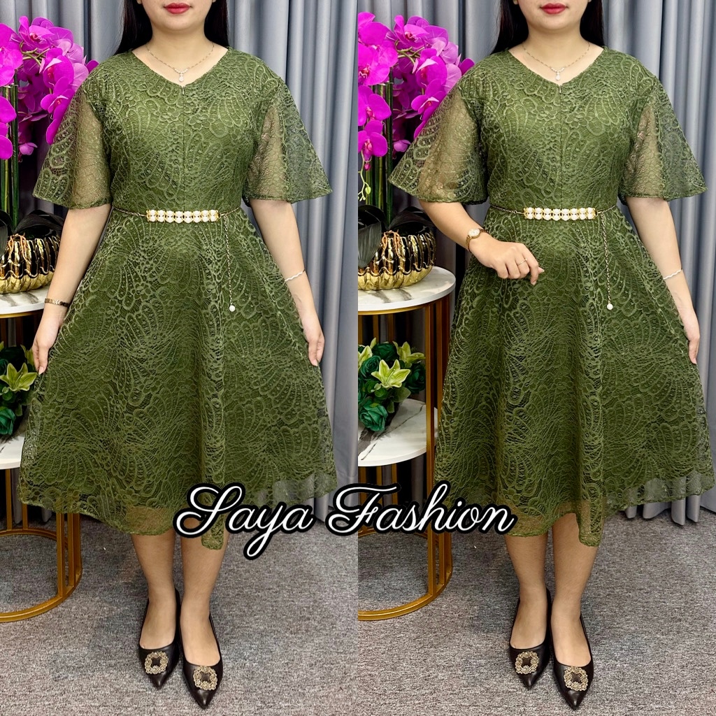 Jual Dress Brokat Busui Jumbo FREE Belt Gaun Midi 5452 | Shopee Indonesia