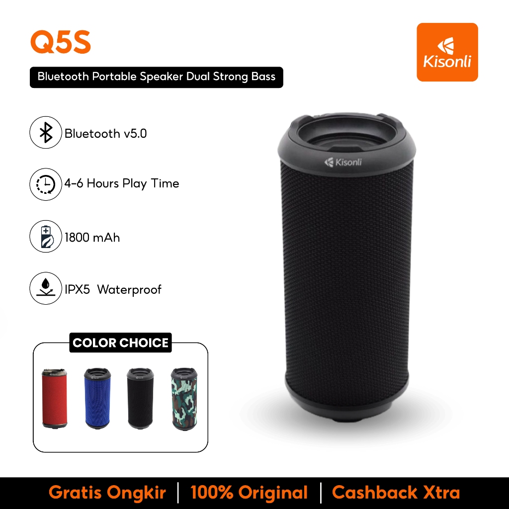 Jual KISONLI Speaker Bluetooth Portable Q5S Dual Bass Support FM Radio, TF, AUX | Shopee Indonesia