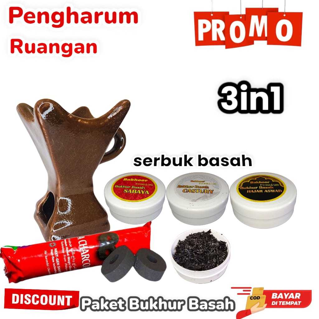 Jual Promo Paket Bukhur Dubai Serbuk basah + Prapen Kramik mini + Arang ...