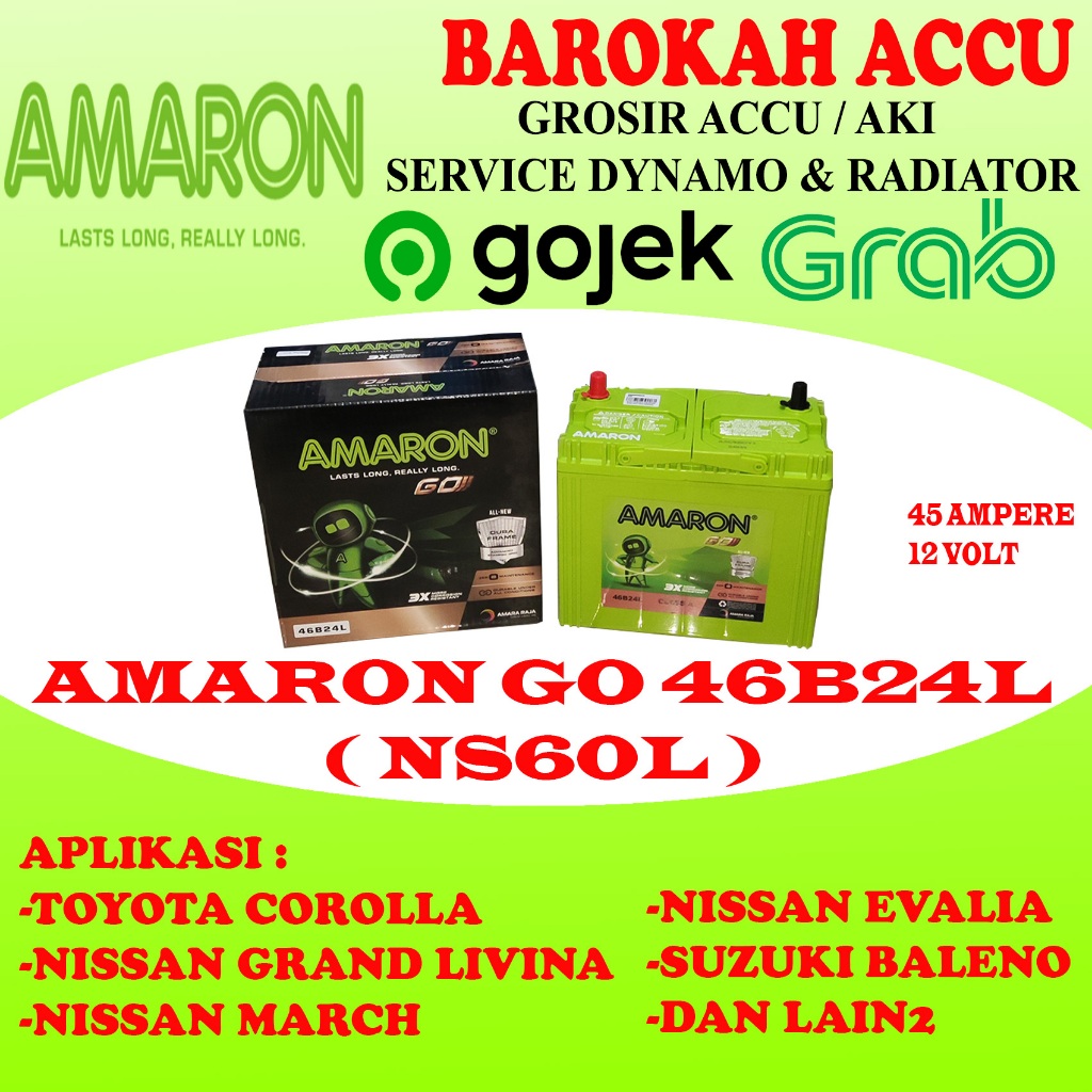 Jual AKI MOBIL AMARON GO 46B24L / NS60L , 45 AH | Shopee Indonesia