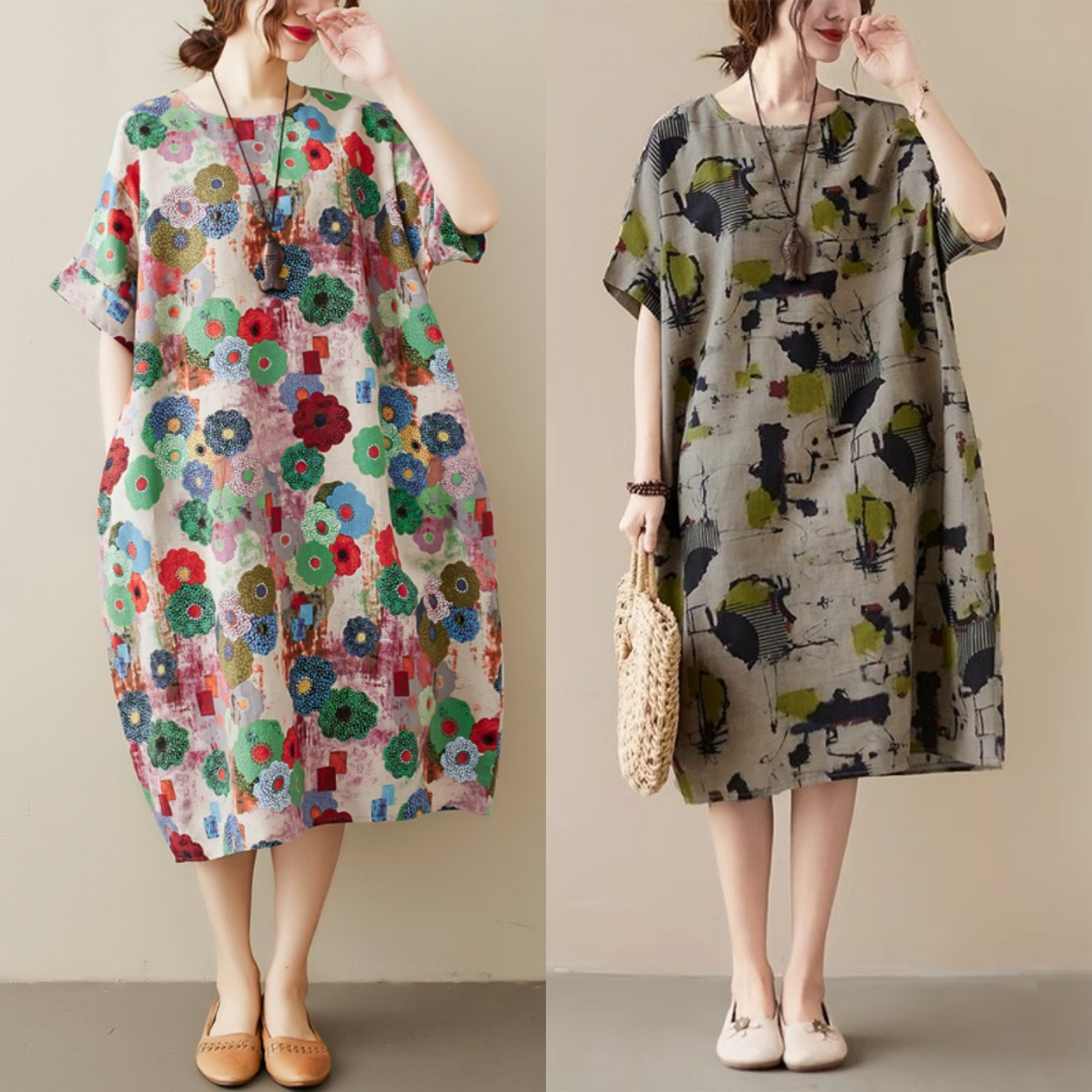 Jual Parmela Dress - Oversized Floral Mini Dress Motif Bunga Fashion ...