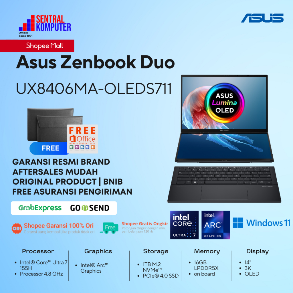 Jual ASUS Zenbook DUO UX8406MA Ultra 7 155H 16GB 1TB 14" 3K OLED W11 ...