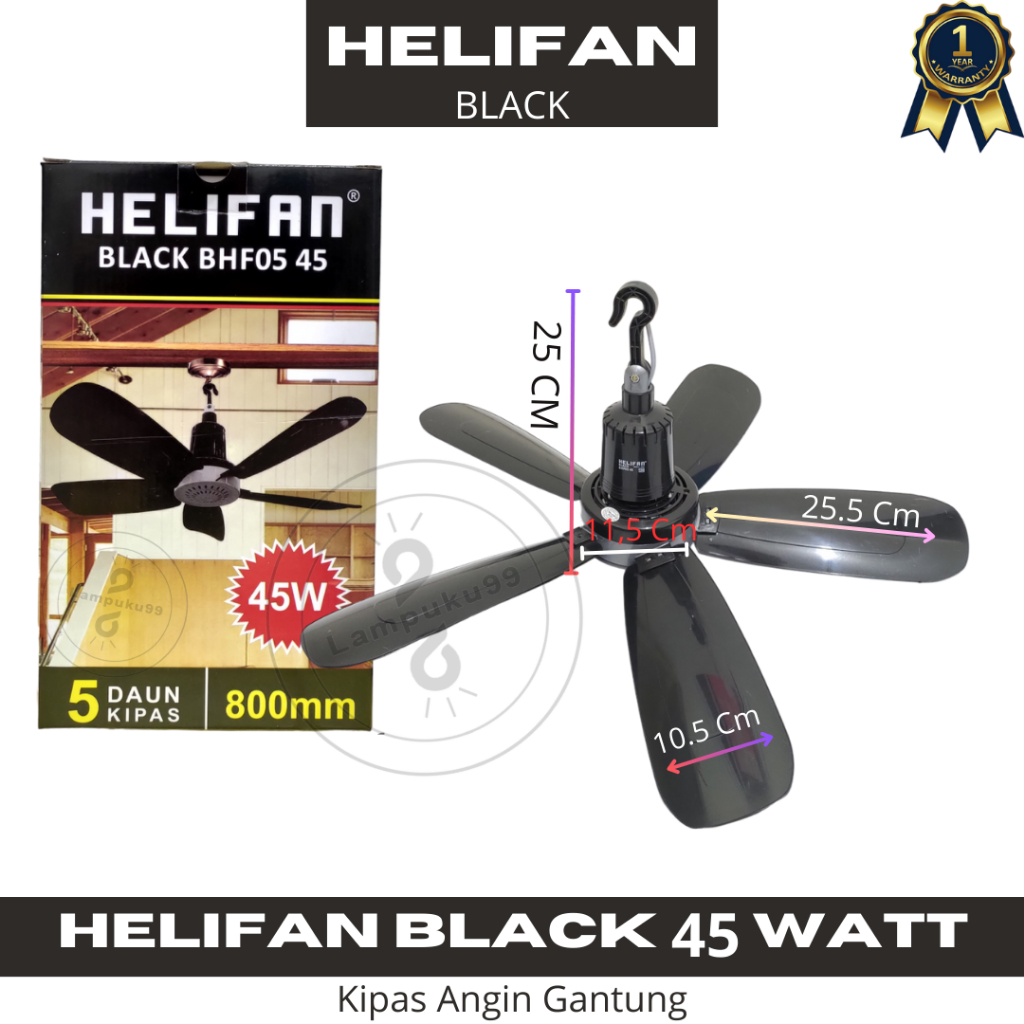 Jual Helifan Black Kipas Angin Gantung 5 Daun Kipas 45 Watt Extra ...