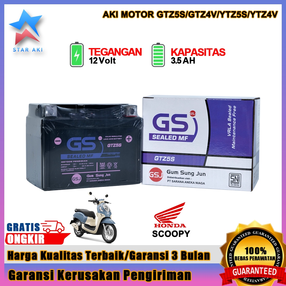 Jual Aki Motor Honda Beat Scoopy Vario110 Aki Kering Accu Kering MF GTZ5S | Shopee Indonesia