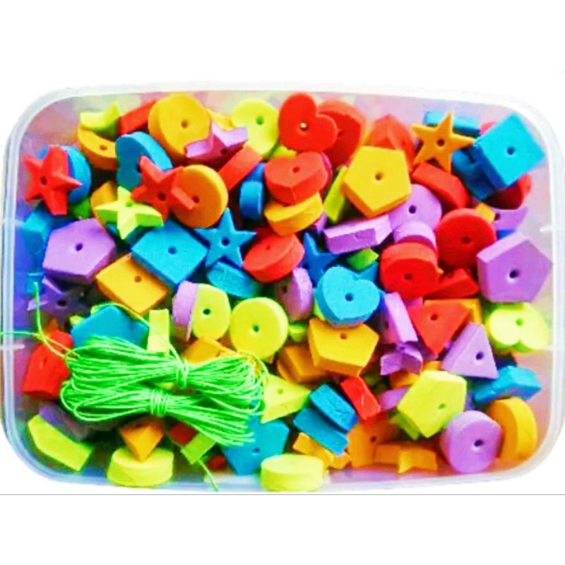 Jual Mainan edukasi meronce bentuk geometri spon mainan menyusun bentuk ...