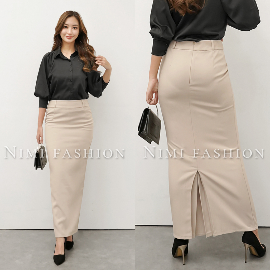 Jual NIMI - Rok Kerja Kantor Cream Span Rempel Belakang Putih Panjang ...