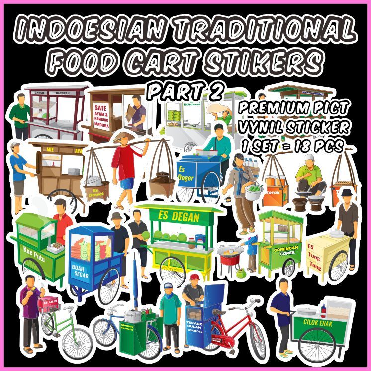 Jual [1 pack] Indonesian Traditional Food Cart Stickers 2 (Stiker ...