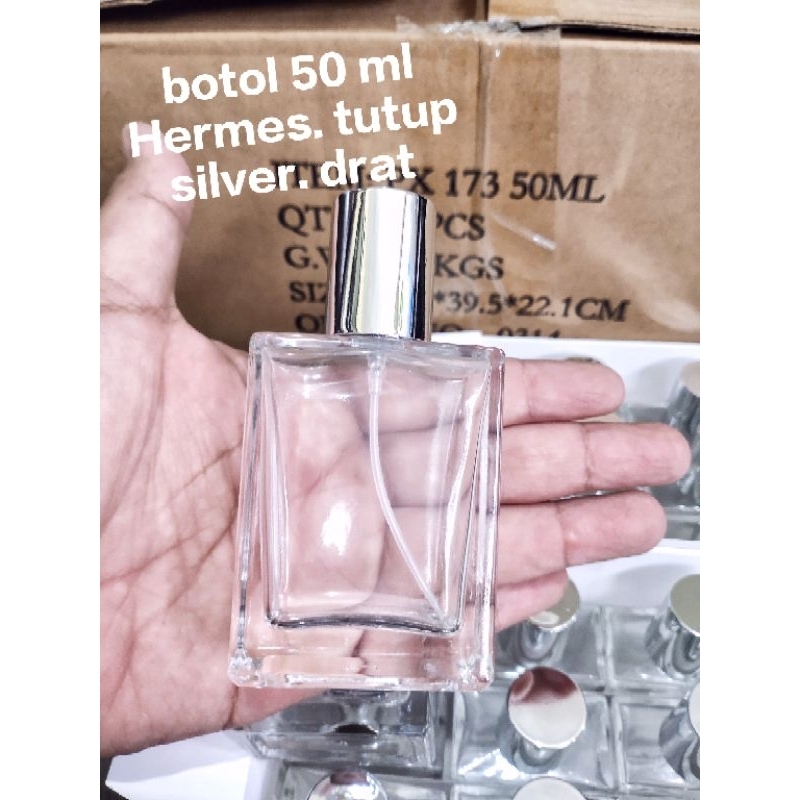 Jual botol parfum 50 ml - botol kotak 50ml tutup SILVER Drat - botol ...