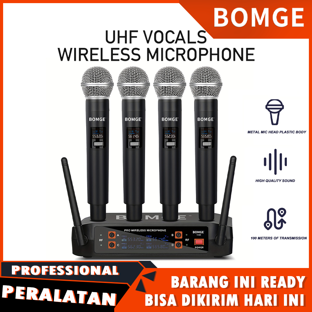 Jual BOMGE Sistem Mikrofon Nirkabel 4 Channel UHF 4 Mikrofon Genggam Karaoke DJ Bernyanyi Rapat ...