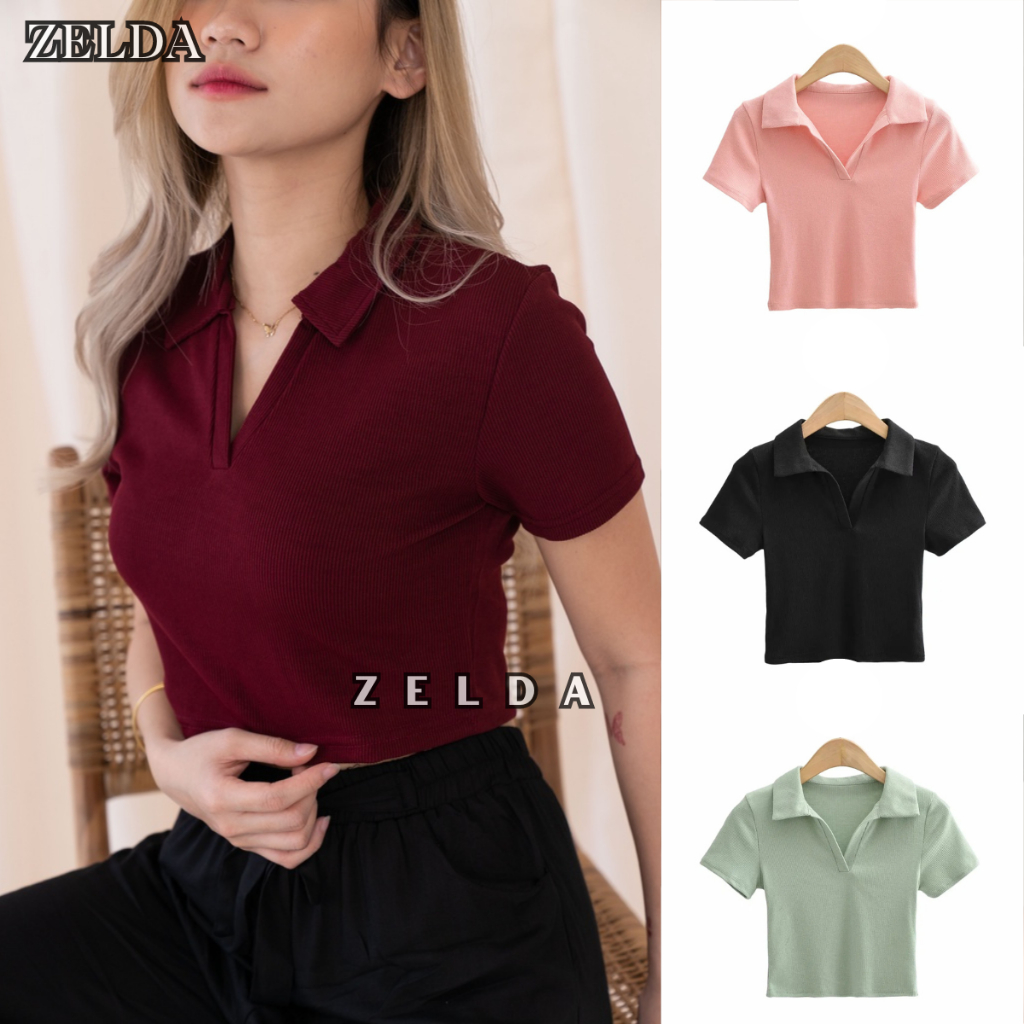 Jual Zelda - Grace Crop Top Wanita V Kaos Crop Top Wanita Korea ( CT ...