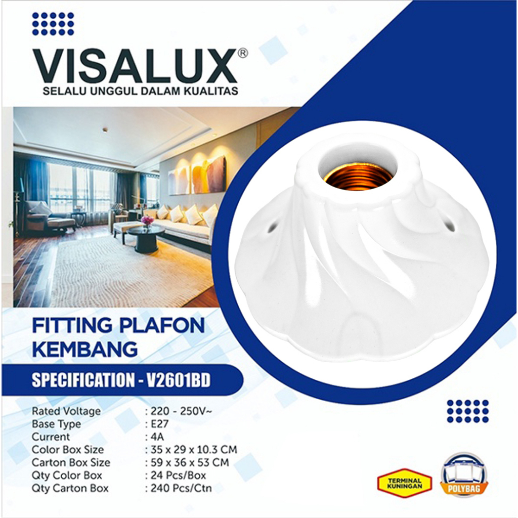 Jual VISALUX Fitting Lampu Plafon Hias Segi Terminal Kuningan Fiting OB ...