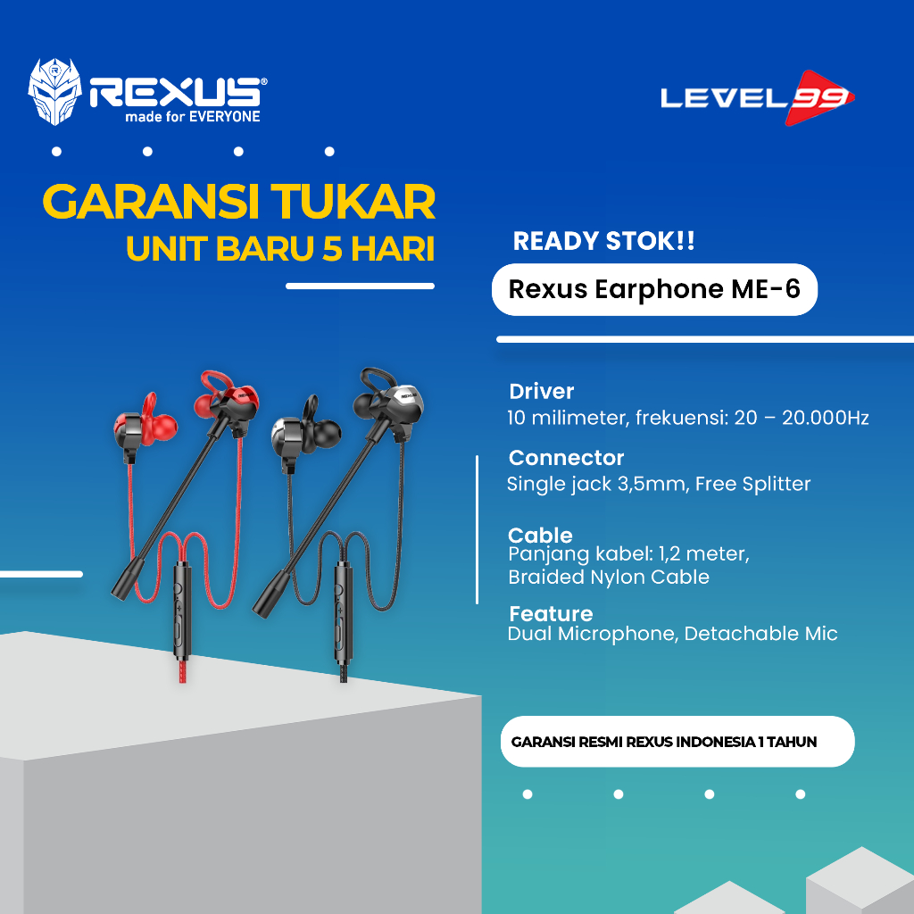 Jual Rexus Gaming Earphone ME-6 / ME6 with Dual Microphone Free Splitter | Shopee Indonesia