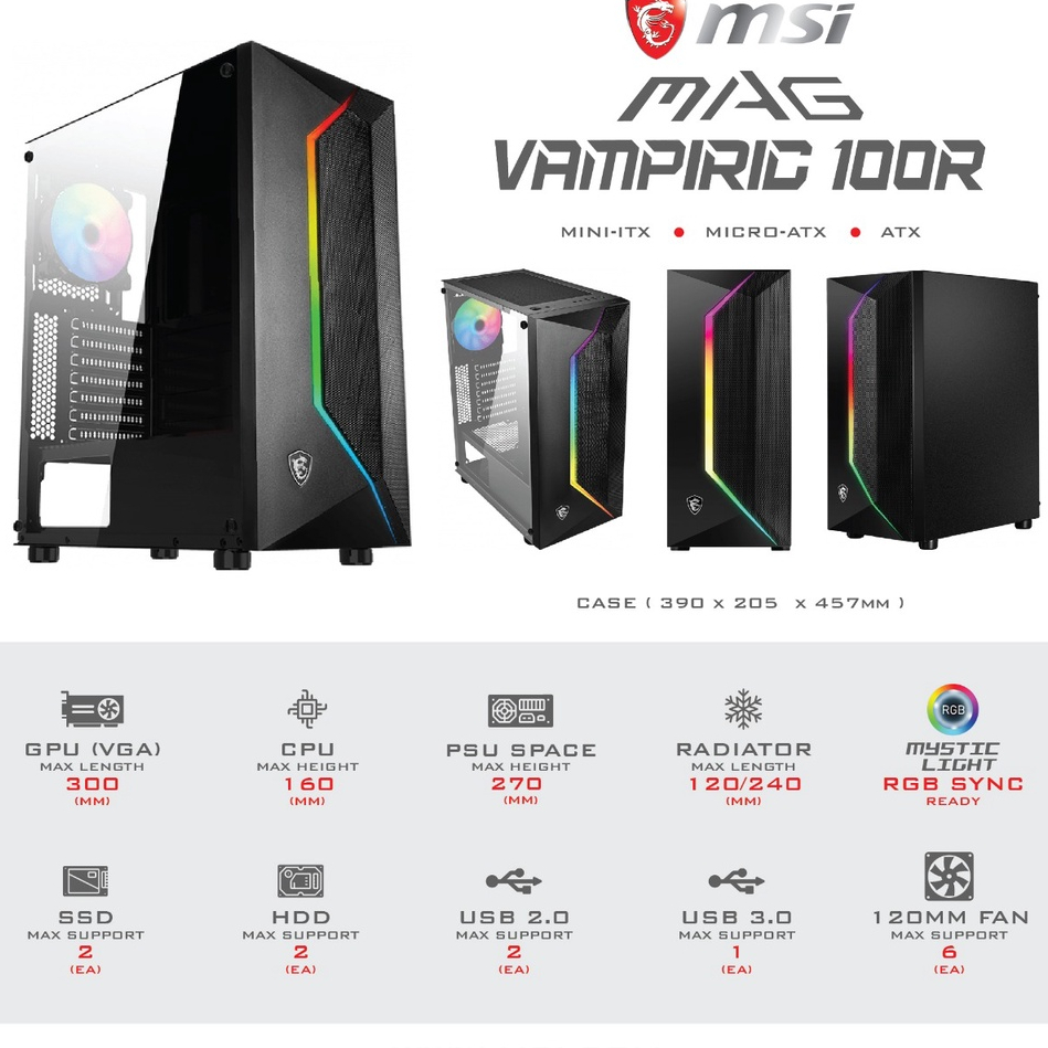 Jual CASING GAMING KOMPUTER PC CPU CASE MSI VAMPIRIC 100R RGB LED STRIP ...