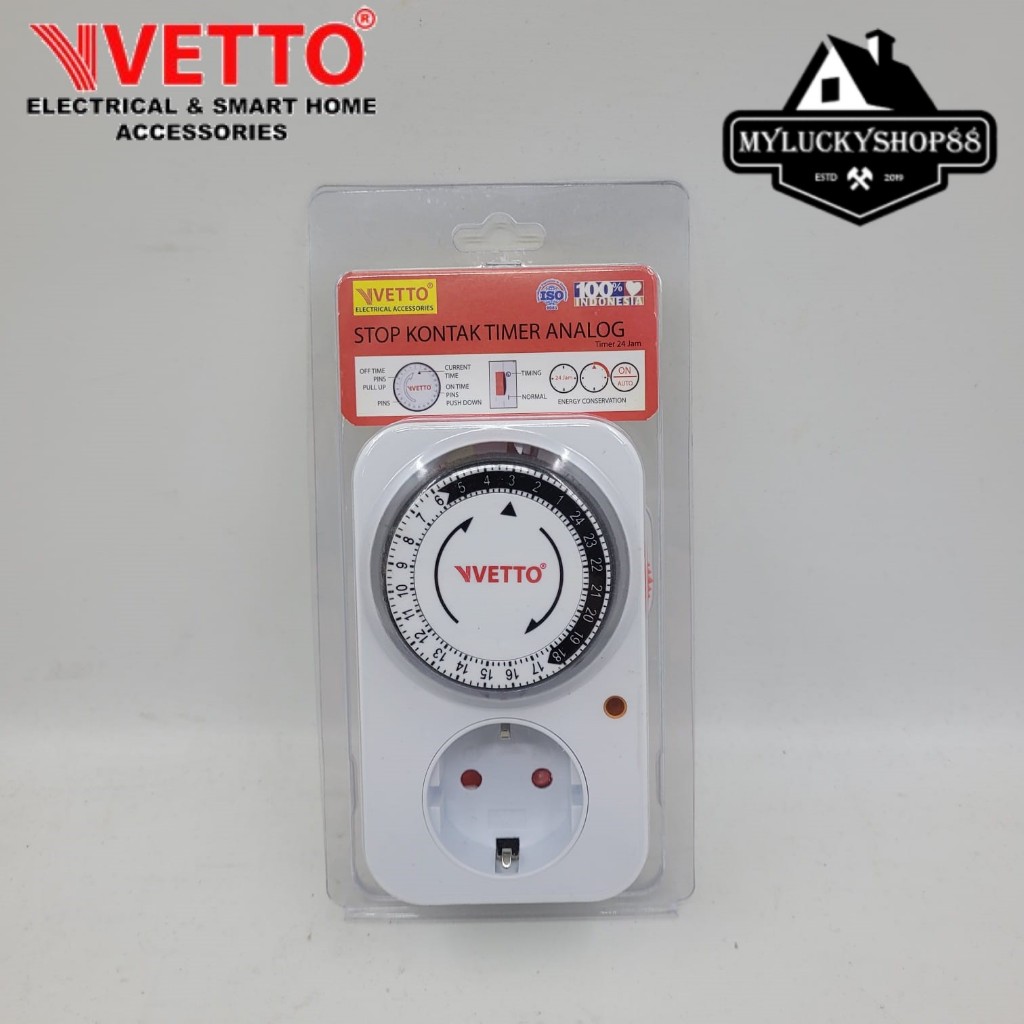 Jual Vetto Stop Kontak Timer Analog Manual 24 Jam 16A 3600W Colokan ...