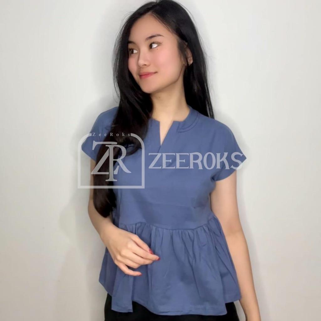 Jual Kaos Rampel wangki Vneck Loose Peplum Top Premium Cotton - Atasan ...