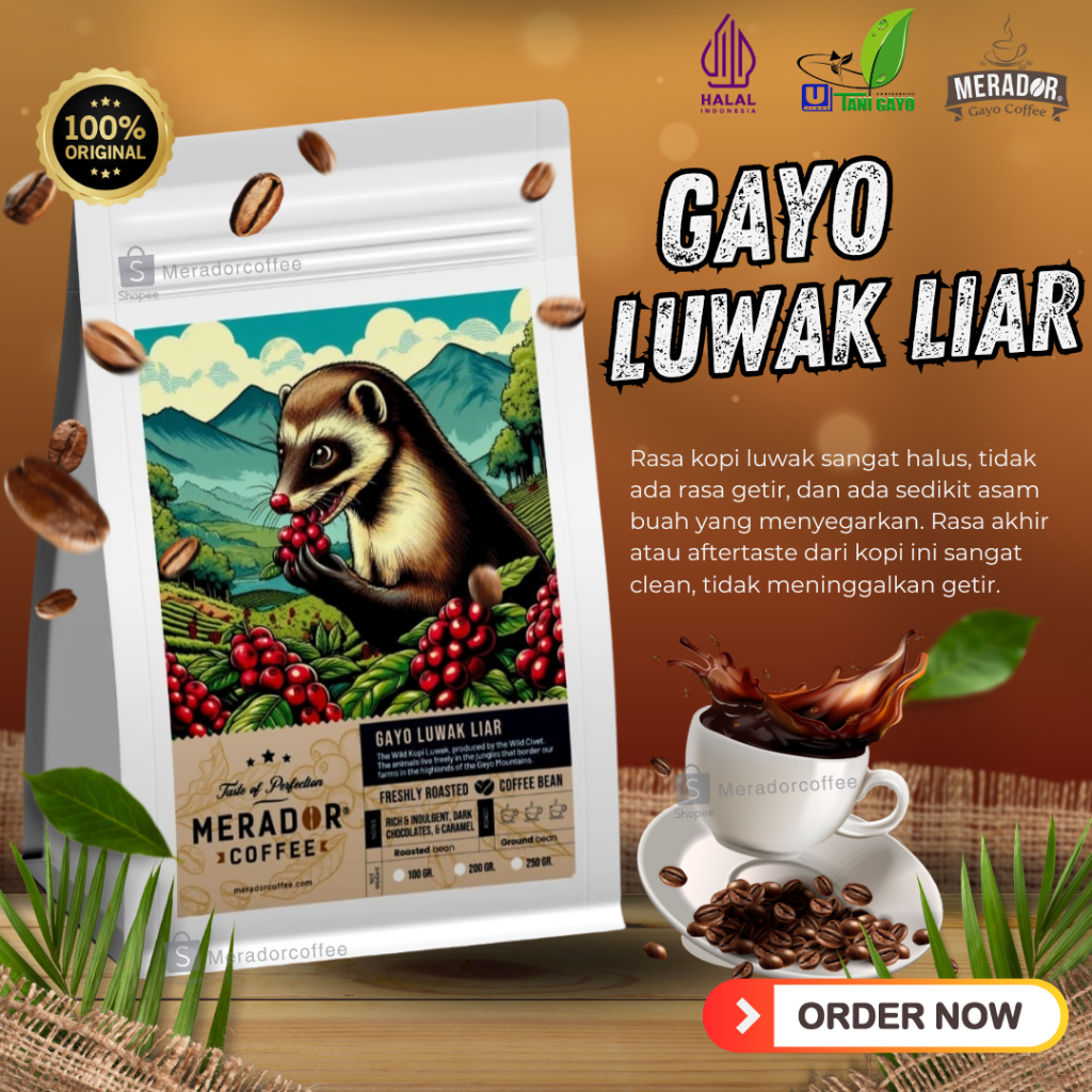 Jual Kopi Gayo Luwak Liar | MERADOR Kopi Aceh | Coffee Beans Roastery ...