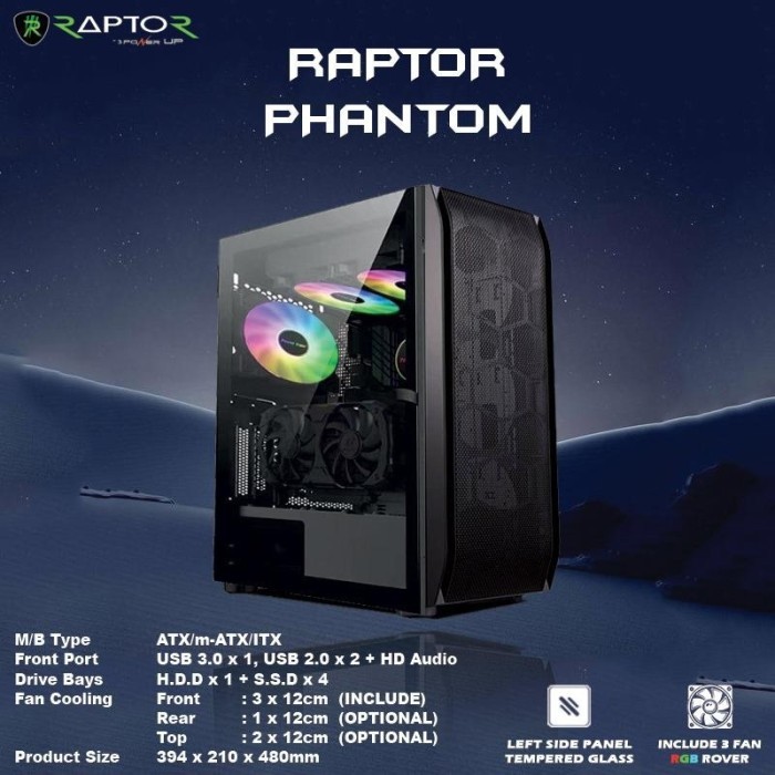 Jual Casing PC Raptor Phantom Free 3 Fan RGB Black | Shopee Indonesia