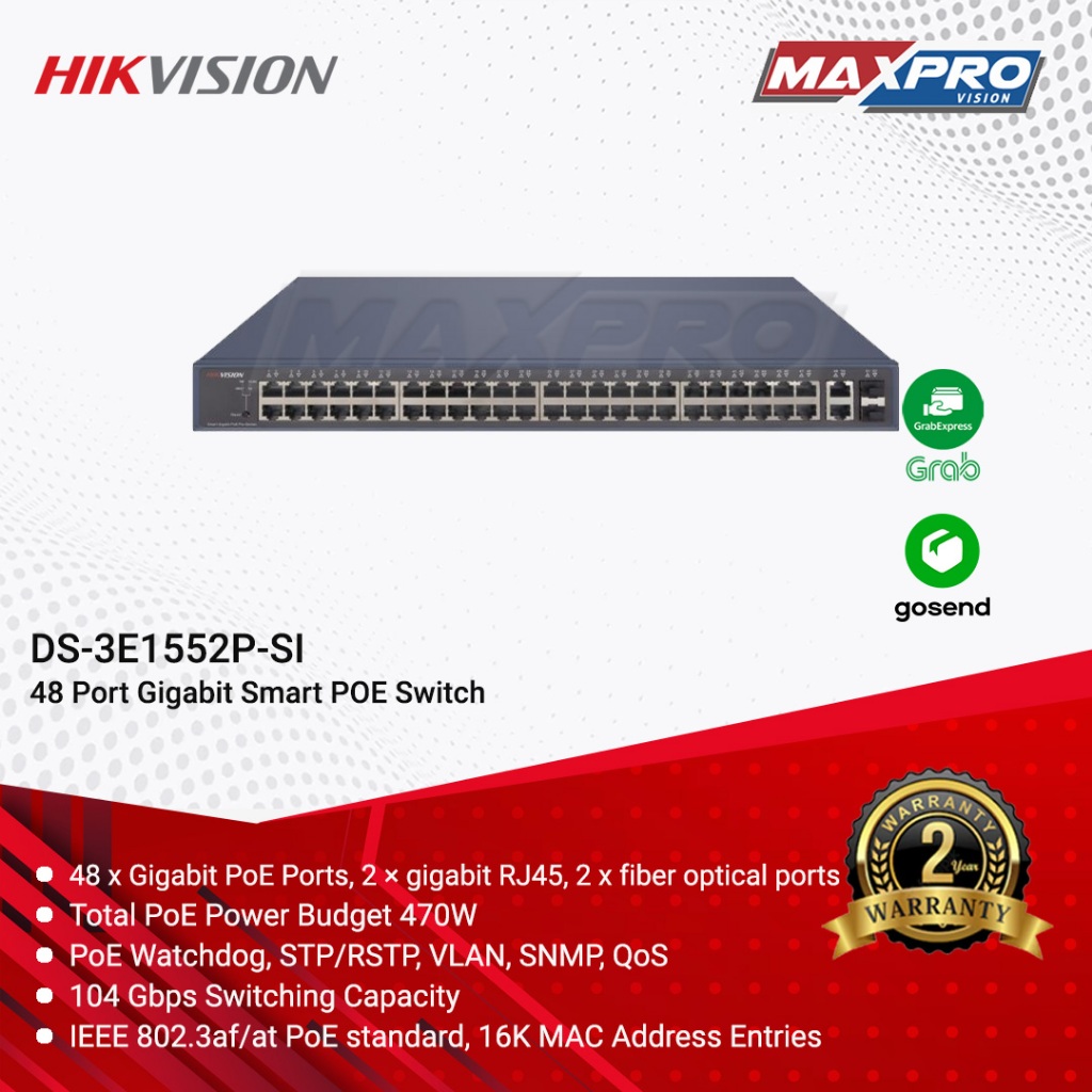 Jual DS-3E1552P-SI - HIKVISION 48 PORT GIGABIT SMART MANAGED POE SWITCH ...