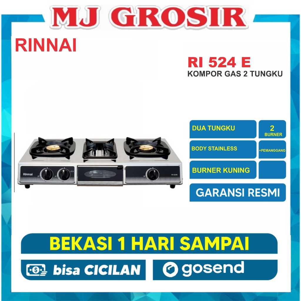 Jual PROMO KOMPOR 2 TUNGKU RINNAI RI 524 E STAINLESS | Shopee Indonesia