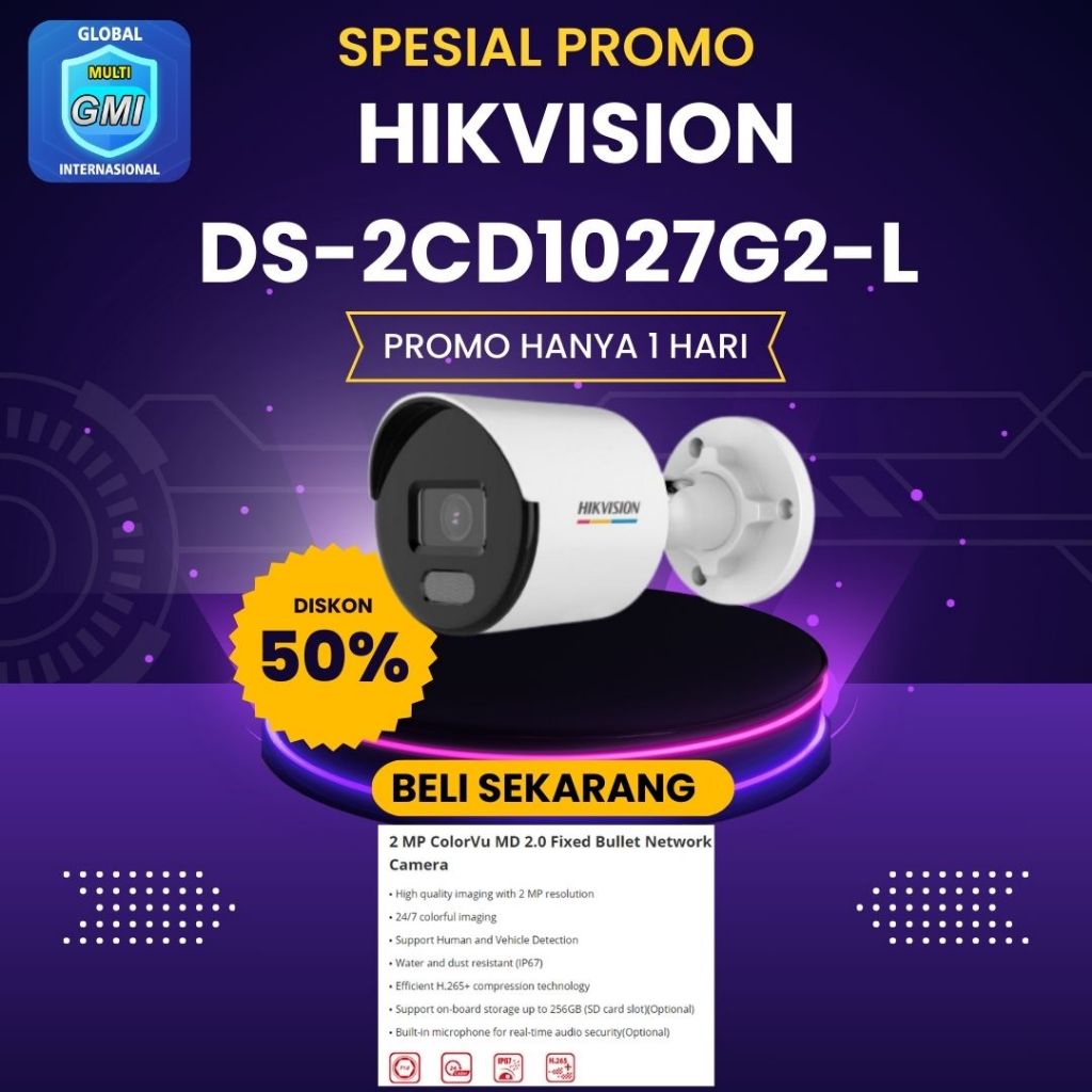 Jual Hikvision IP Camera 2MP DS-2CD1027G2-L 1080P Outdoor Full Color 24 ...