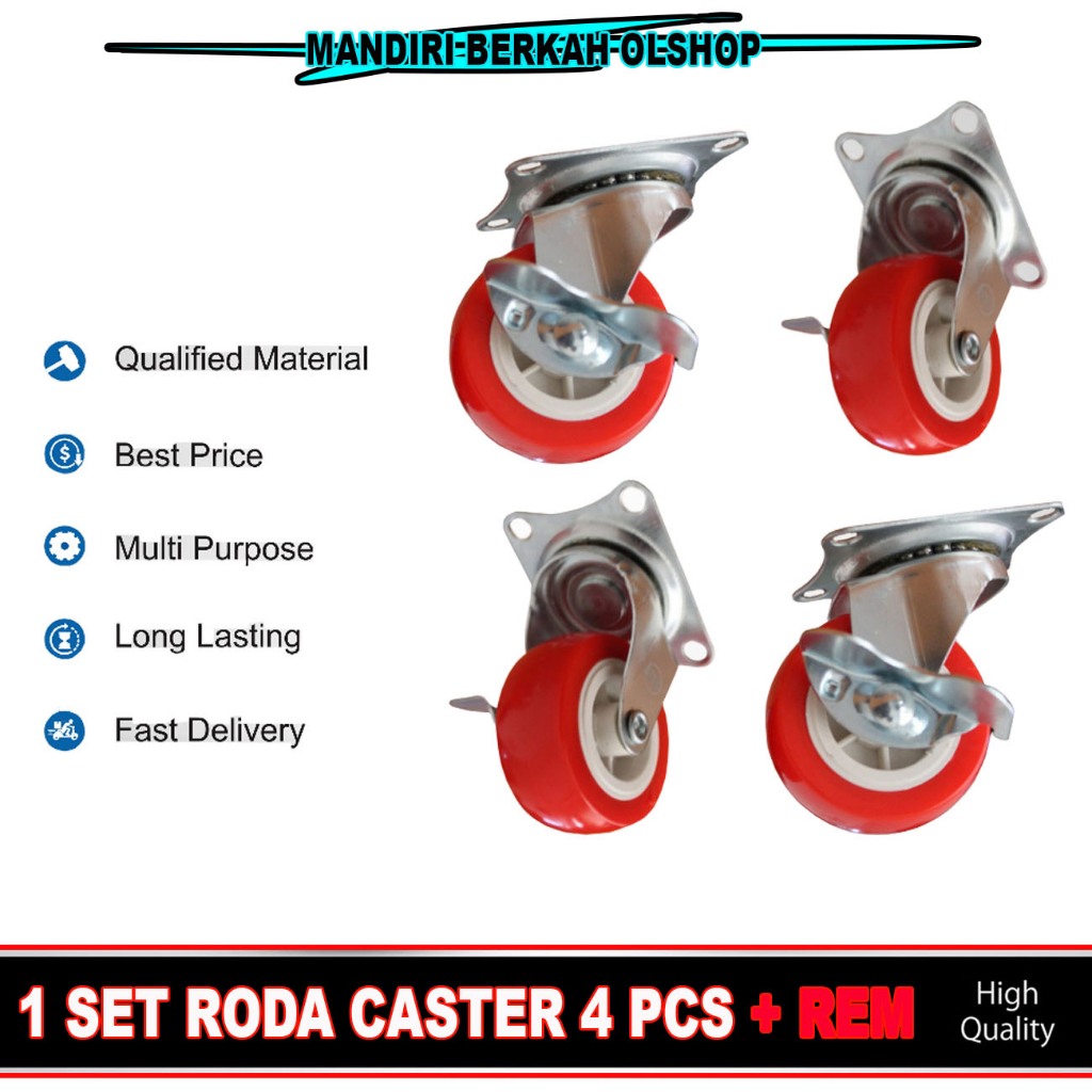 Jual Roda Caster / Roda Merah Nylon / Roda Etalase Hidup Rem 50mm ...