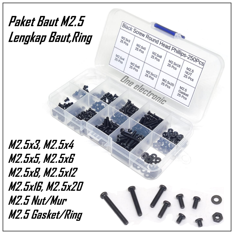 Jual Baut M2.5 Paket 250 Pcs Baut SSD M2.5 Mur Ring Hitam Black Screws ...