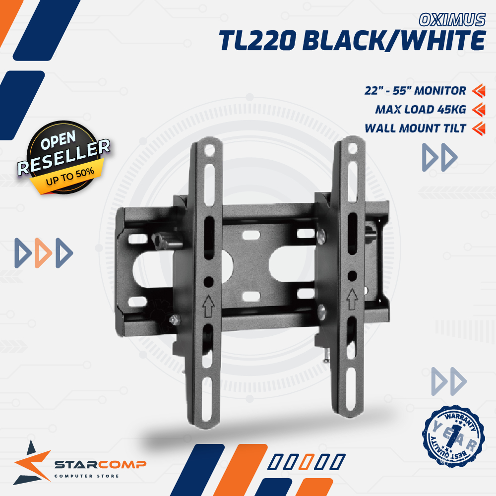 Jual BRACKET OXIMUS TL220 BLACK / WHITE WallMount 22"-55" 45kg TILT ...