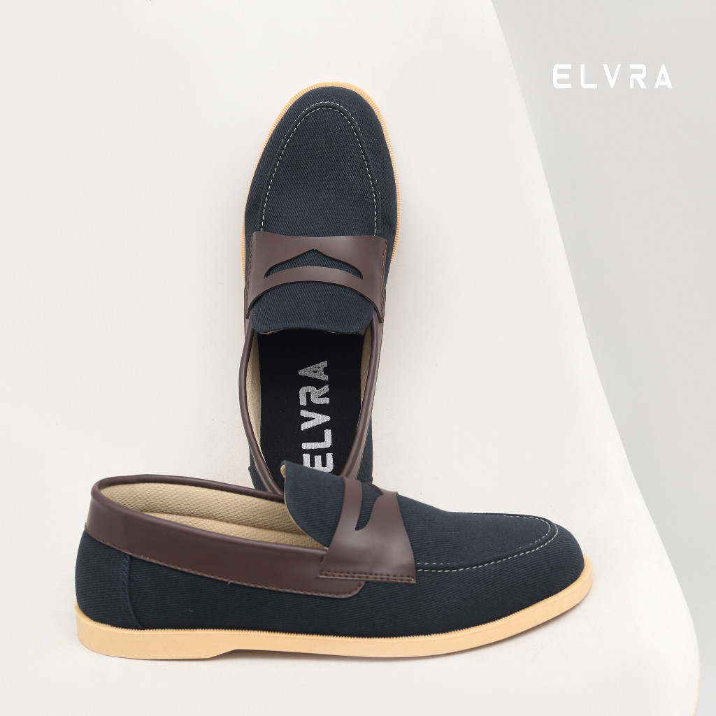 Jual ELVRA Footwear - Sepatu Pria Slip On Loafer Casual Kanvas - Flow Black Cream Canvas ...