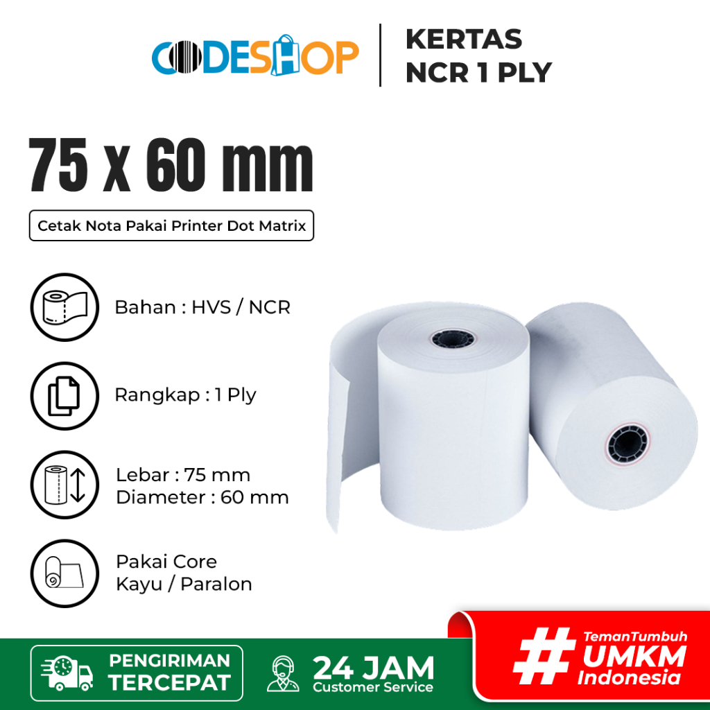 Jual Kertas Struk Kasir NCR 75x60 mm Paper Roll Dot Matrix Rangkap 1 ...