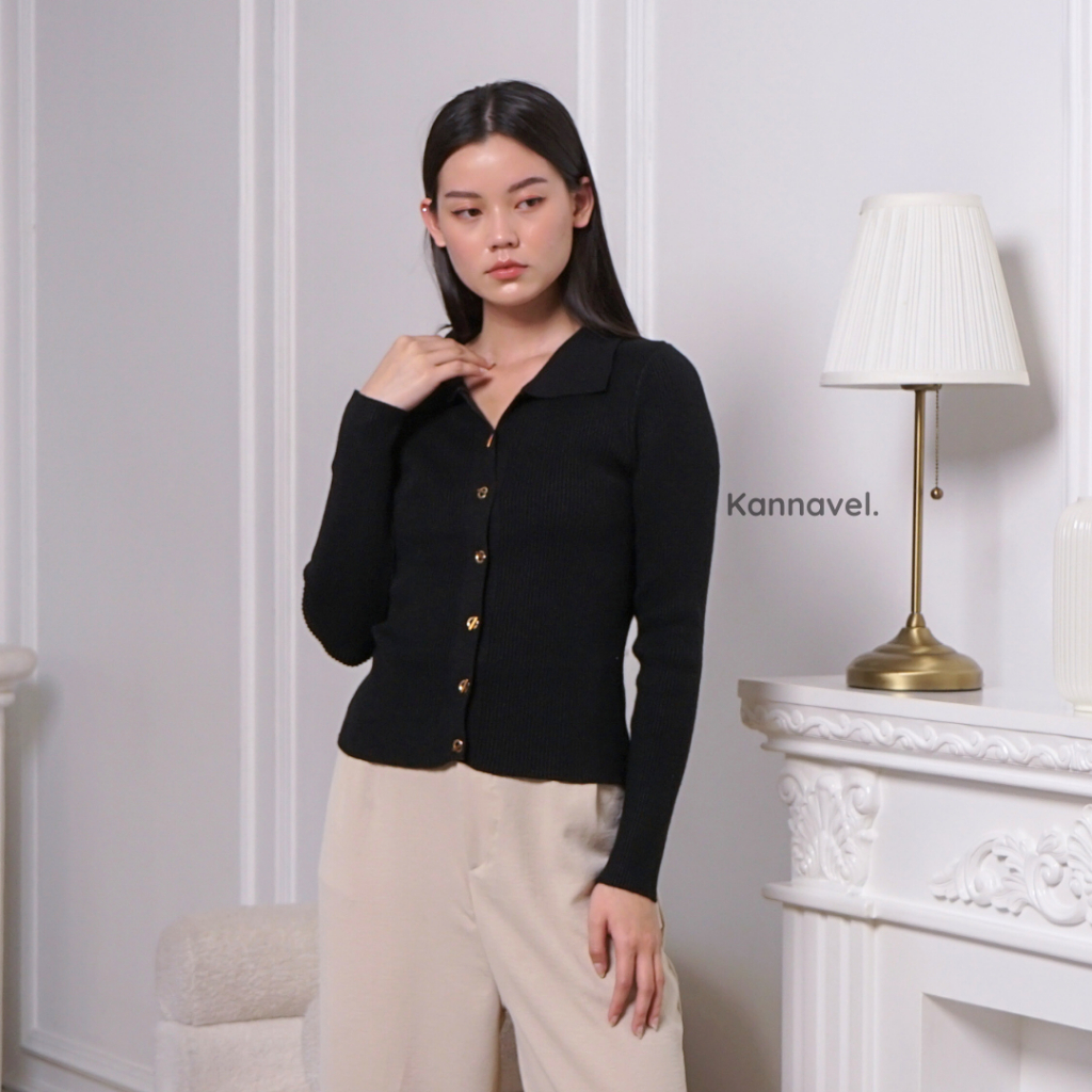 Jual Kannavel - Ayla Knit Cardigan Top Knitwear Atasan Rajut Wanita Lengan Panjang Korean Formal ...